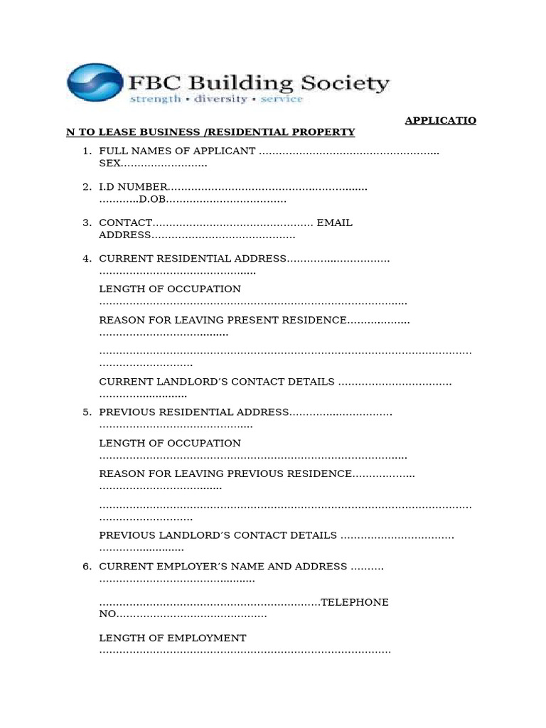 FBC Building Society Lease Application | PDF