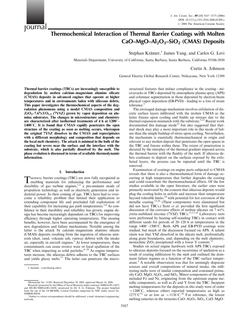 Thermochemical Effects of CMAS on TBCs | PDF | Zirconium Dioxide | Materials