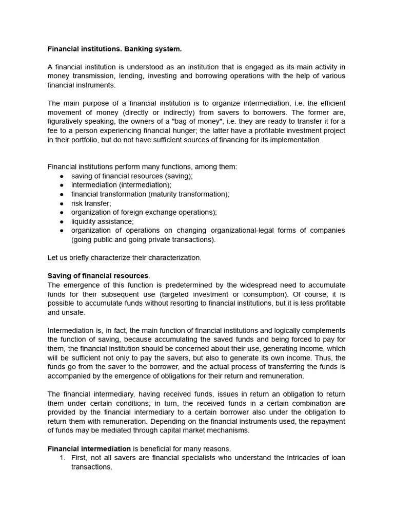 Financial institutions. Banking system | PDF | Banks | Securities (Finance)