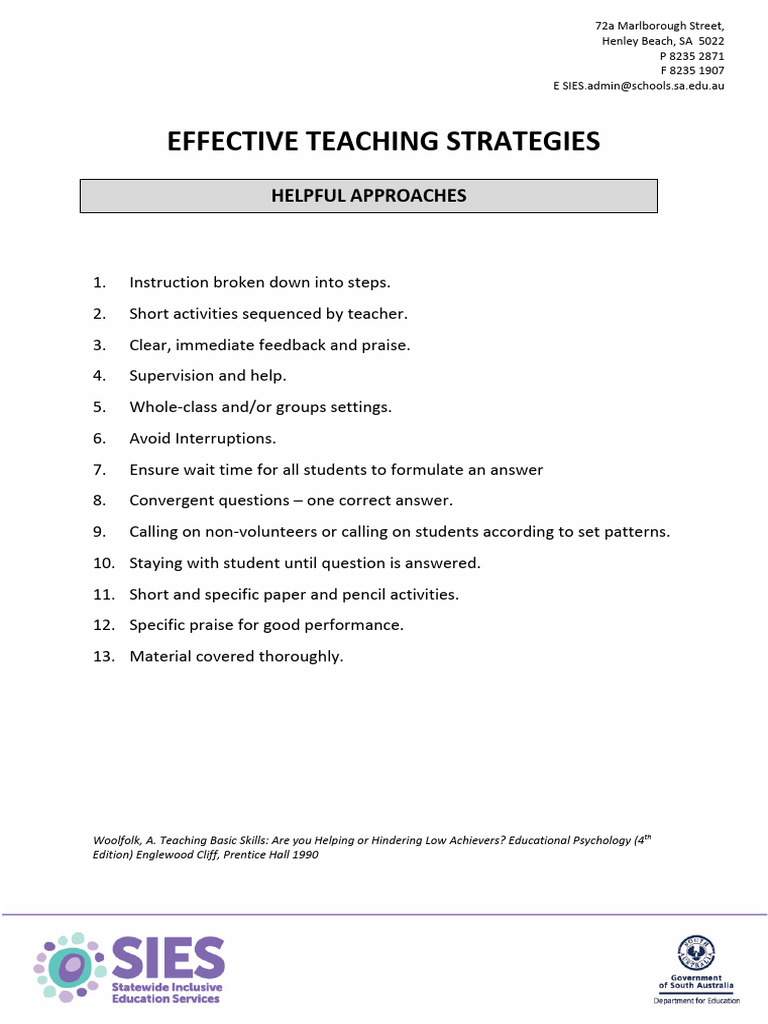 Effective Teaching Strategies Overview | PDF | Teachers | Behavioural ...