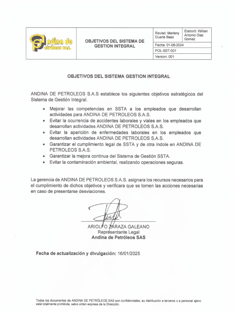 OBJ-SST-001 Objetivos Del Sistema de Gestion Integral 16-01-2025 | PDF