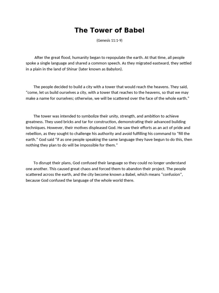 The Tower of Babel (Introduction To World Religious and Belief System ...