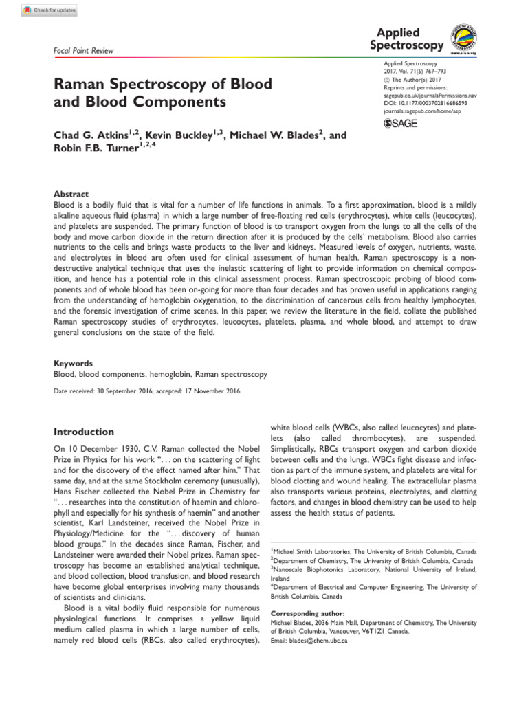 Raman Spectroscopy in Blood Analysis | PDF | Raman Spectroscopy | Red ...