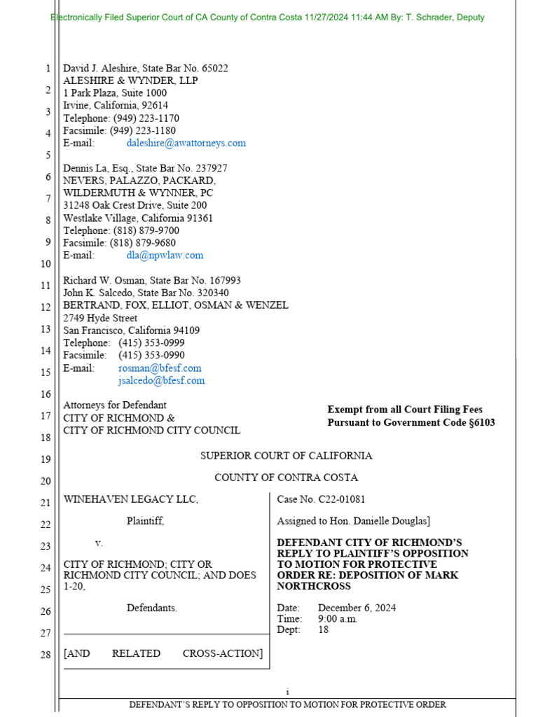 C22-01081 - Reply To Plaintiffs Opposition To Motion For Protective Order | PDF | Discovery (Law ...