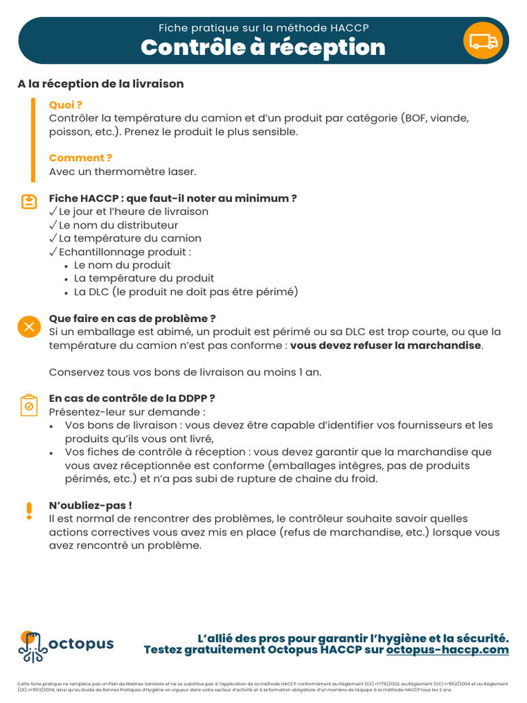Fiche Pratique HACCP - Contrôle à Réception-2 | PDF | Analyse des dangers et points critiques ...