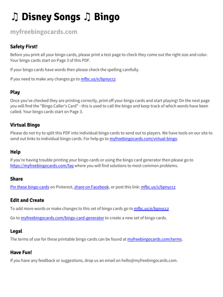 Disney_Songs__Bingo | PDF | The Walt Disney Company | Walt Disney ...