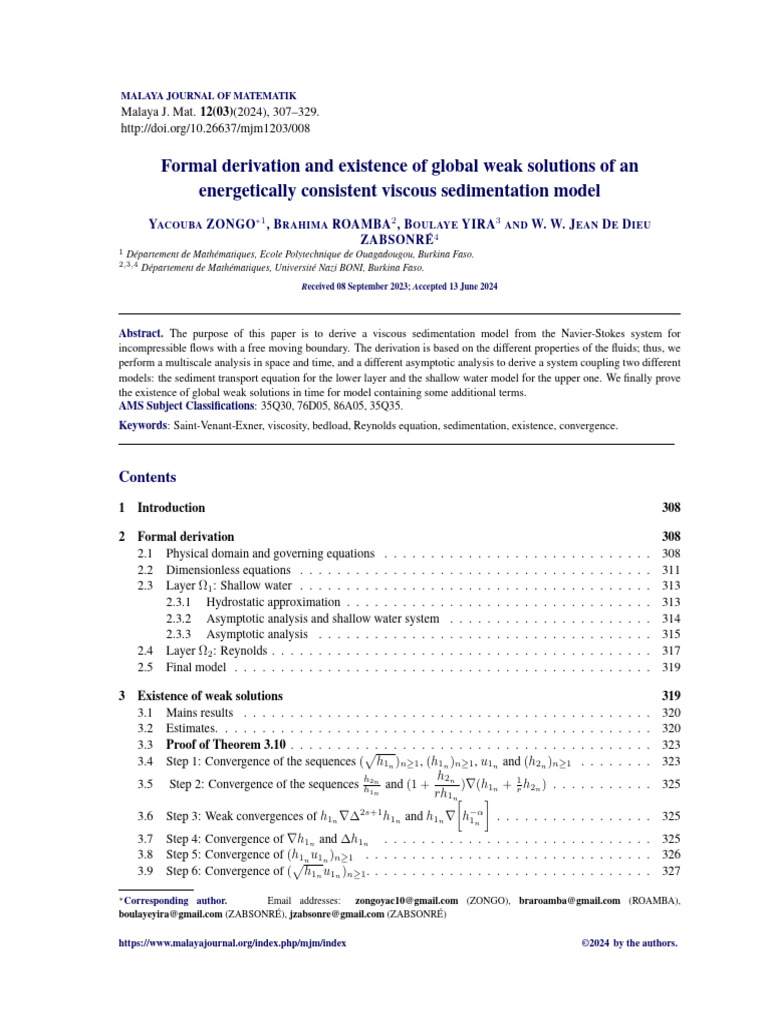 Formal Derivation and Existence of Global Weak Sol | PDF | Navier ...