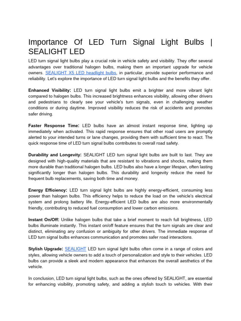 Importance of LED Turn Signal Light Bulbs - SEALIGHT LED | PDF | Light ...