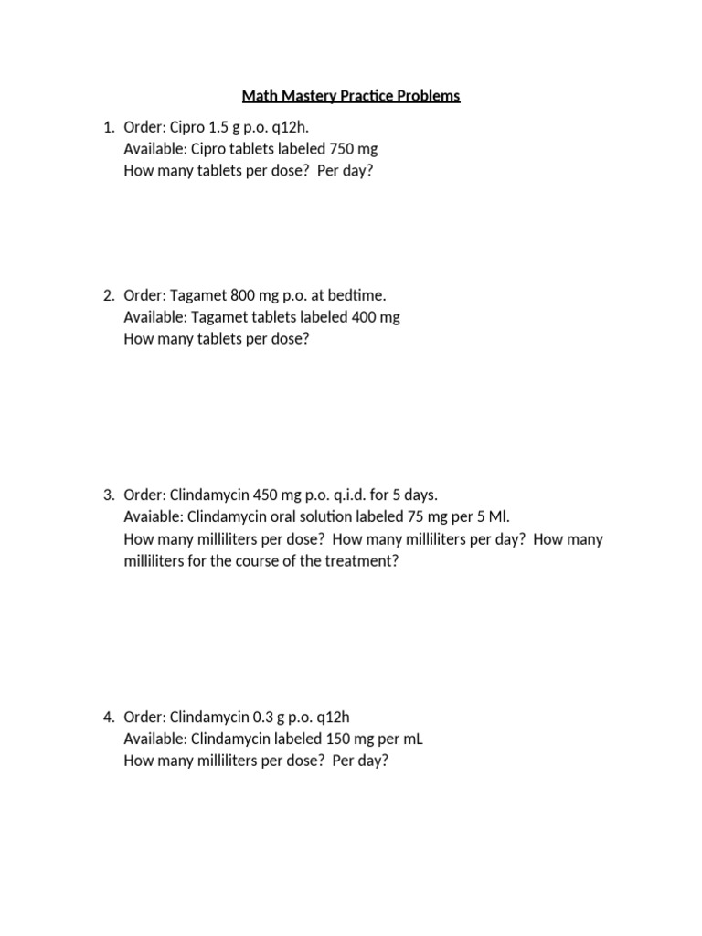 Medication Dosage Calculation Practice | PDF | Drugs | Clinical Medicine