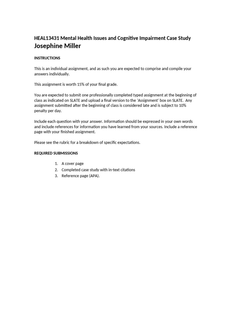 Josephine Case Study (1) | PDF | Anxiety | Mental Disorder