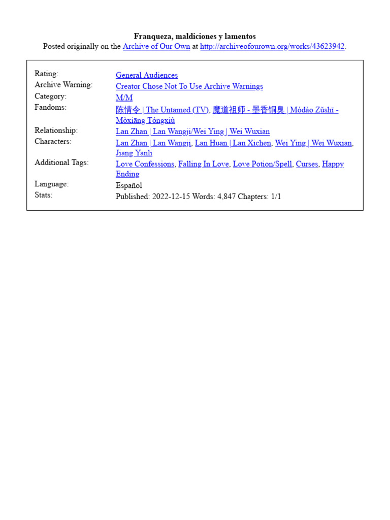 Franqueza Maldiciones y Lamentos | PDF | Amor