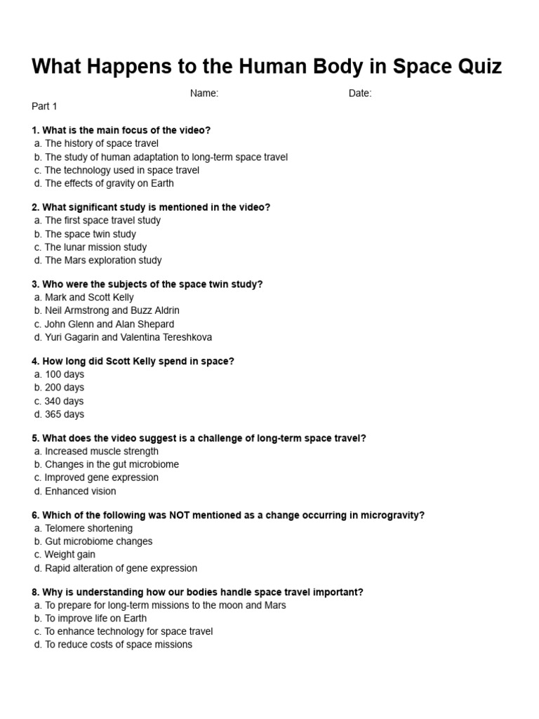 What Happens to the Human body in space Youtube video | PDF ...