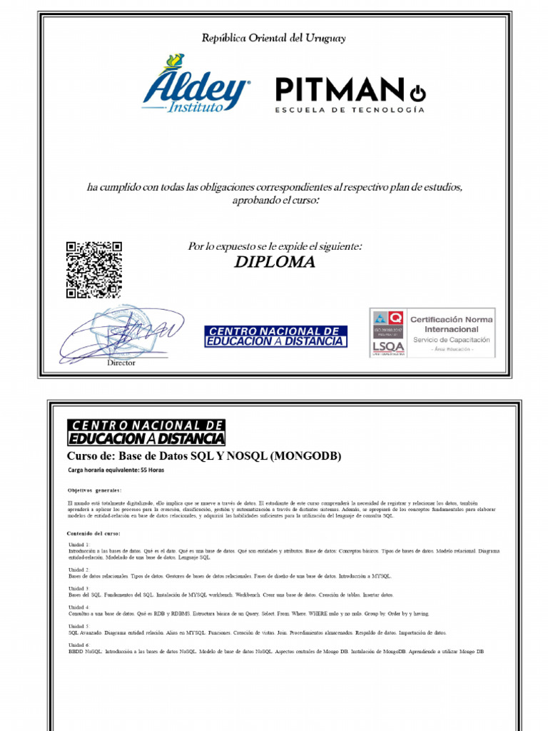 Certificado SQL y Base de Datos | PDF