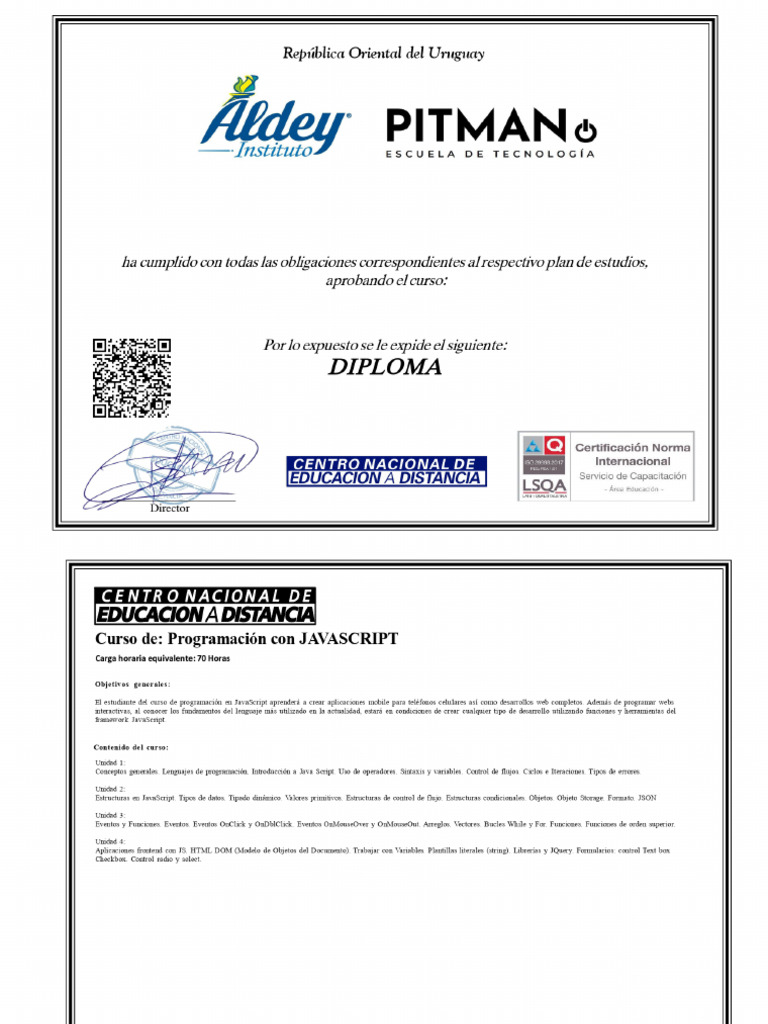 Certificado en JavaScript | PDF