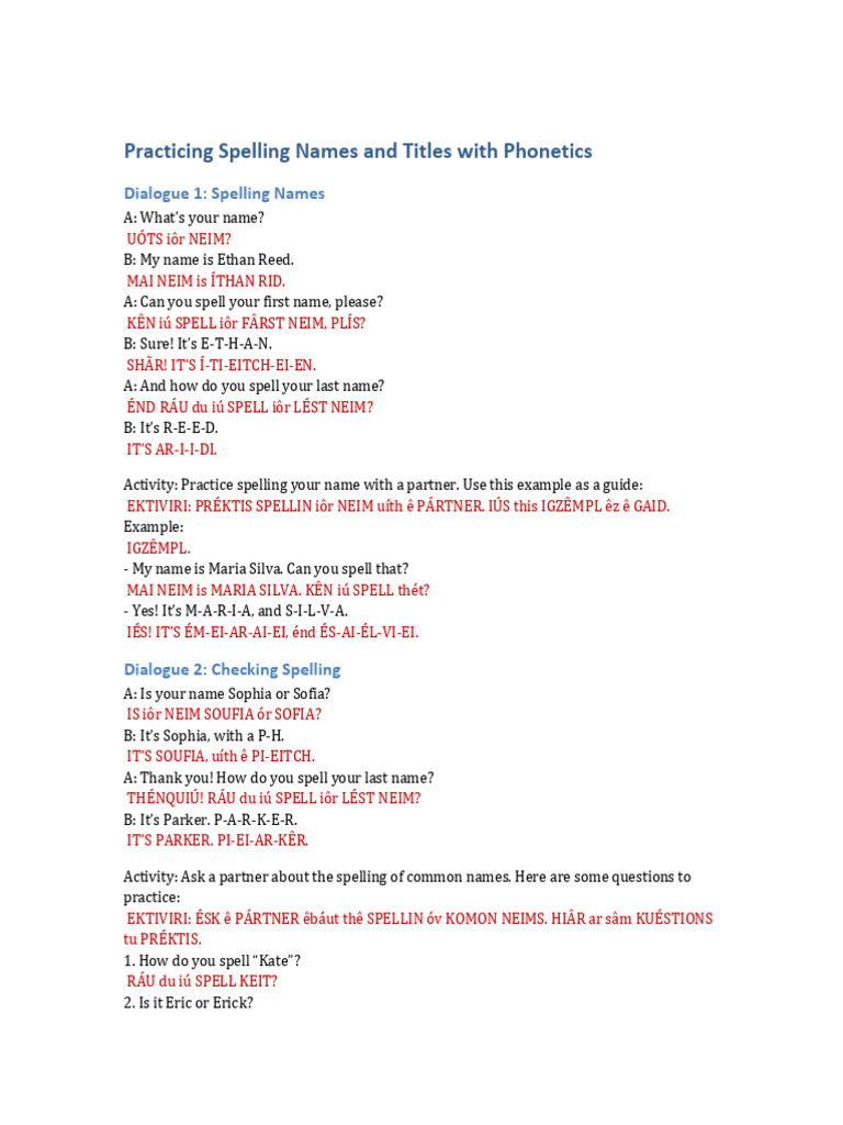 Practicing_Spelling_Names_Titles_Phonetics_Updated | PDF