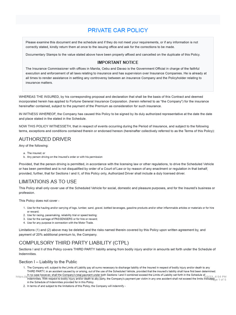 CTPL POLICY | PDF | Indemnity | Liability Insurance