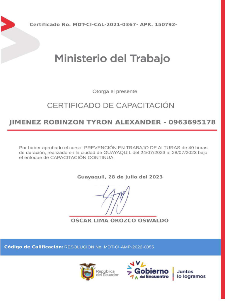 Certificado de altura TYRON JIMENEZ | PDF