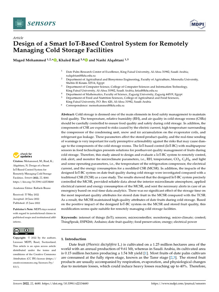 Design of A Smart IoT-Based Control System For Remotely Managing Cold ...