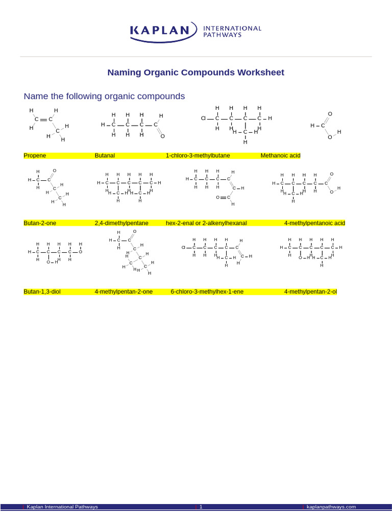 Organic Chemistry Naming Compounds Worksheet With Answers | PDF ...