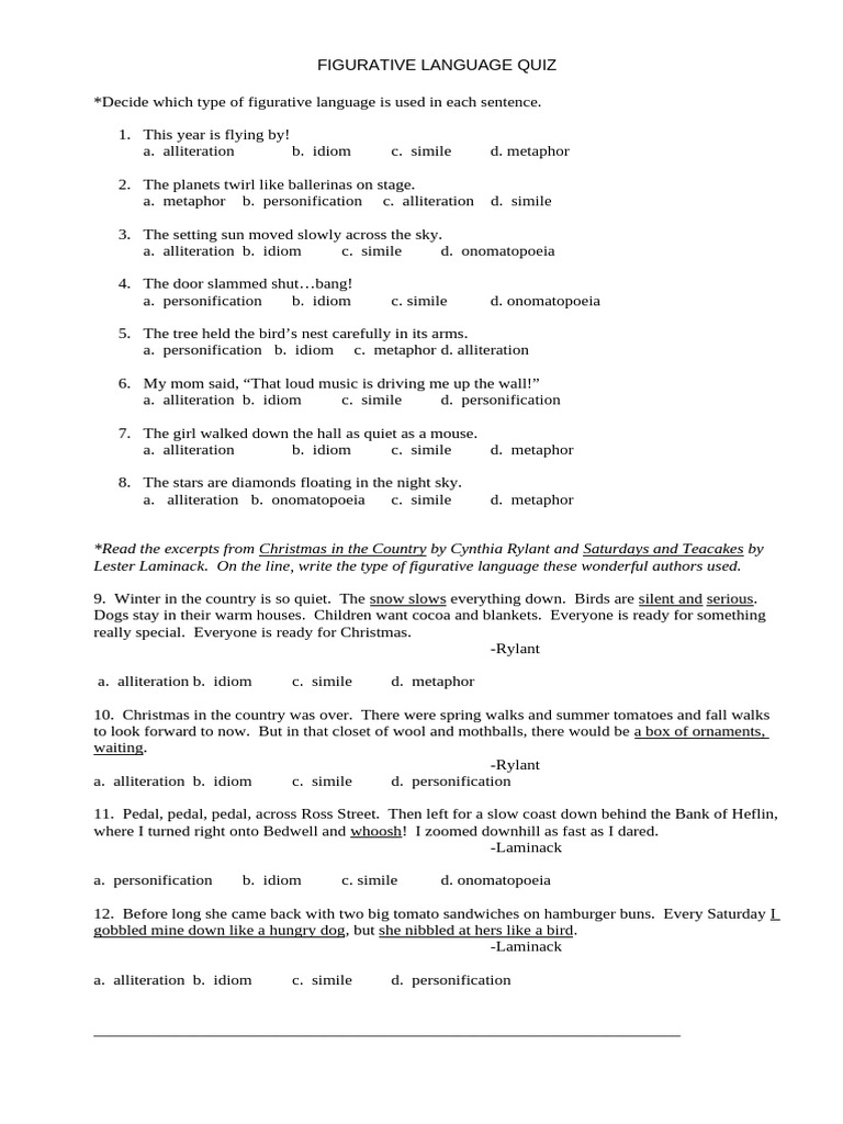 Figurative Language Exercise | PDF | Semiotics | Linguistics