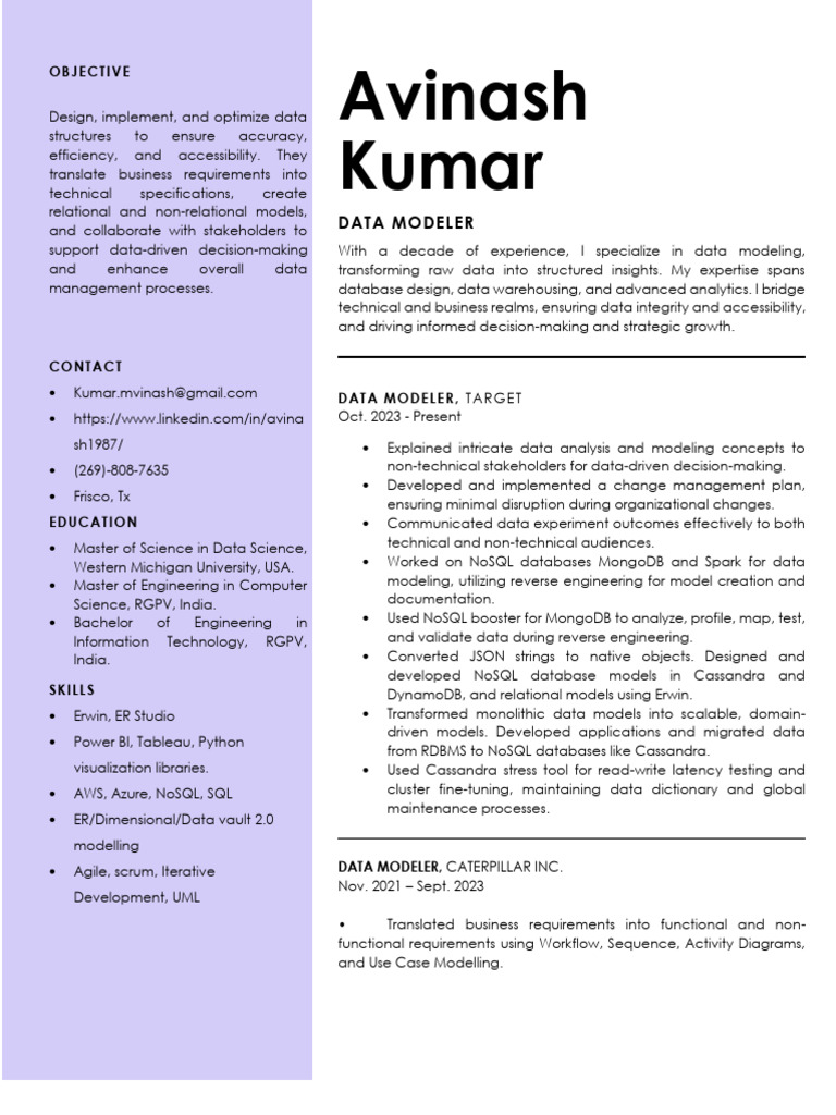Avinash Kumar Data Modeler | PDF | Sql | Databases
