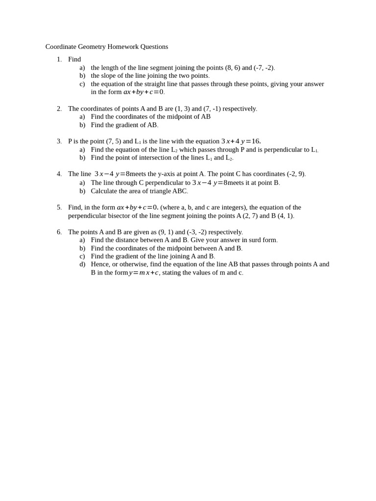 Coordinate Geometry Questions | PDF