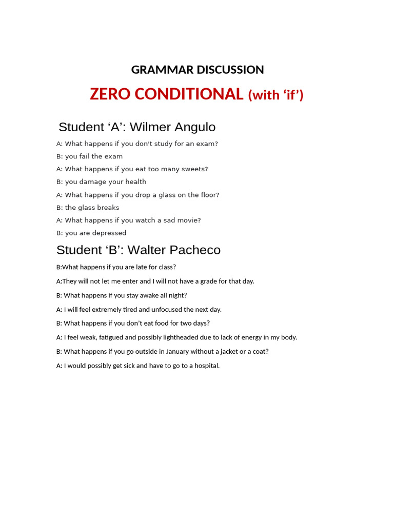 Zero Conditional Grammar Examples | PDF