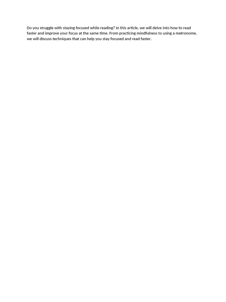 Speed Reading How To Read Faster and Improve Your Focus | PDF