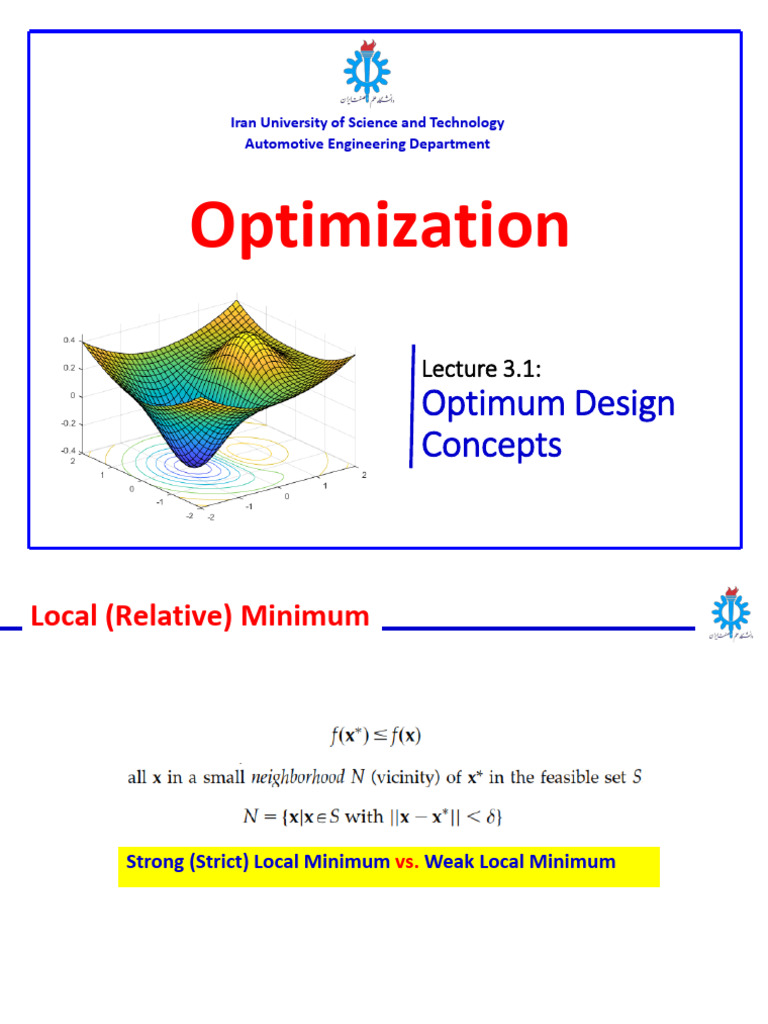 Lecture 3.1 Optimum Design Concepts | PDF | Mathematical Optimization | Derivative
