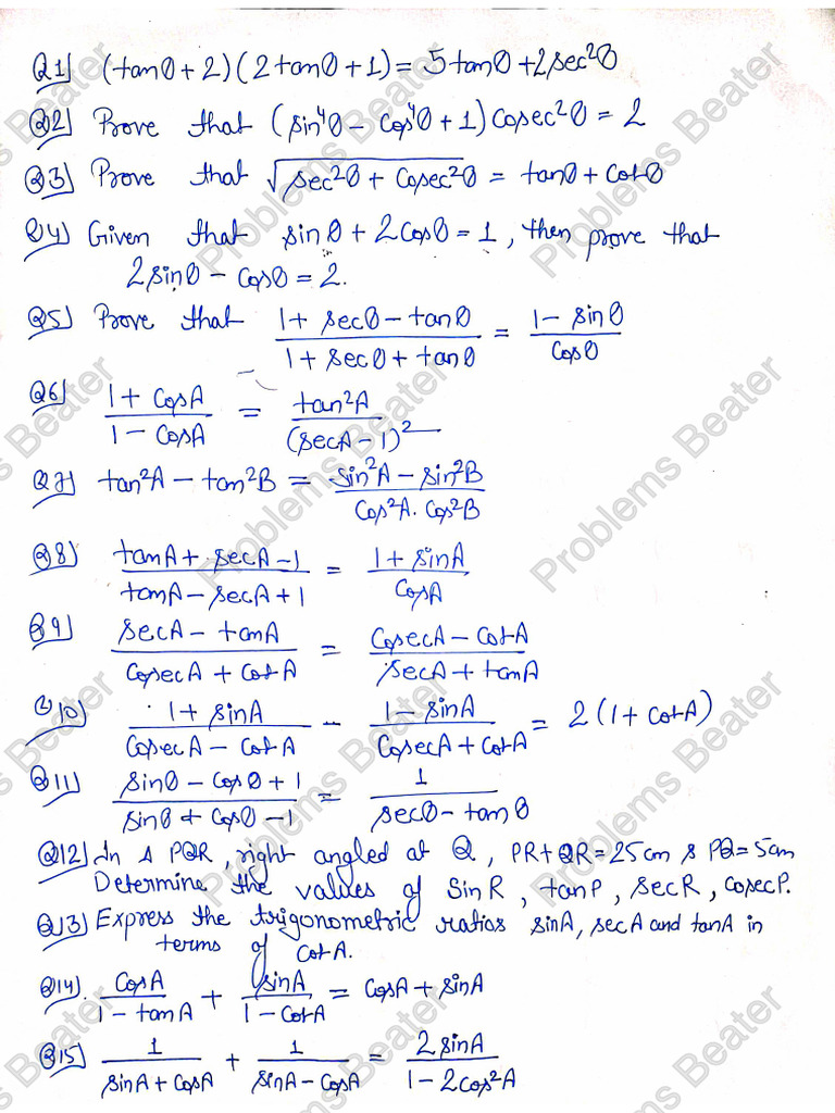 Trigonometry Test-1 | PDF