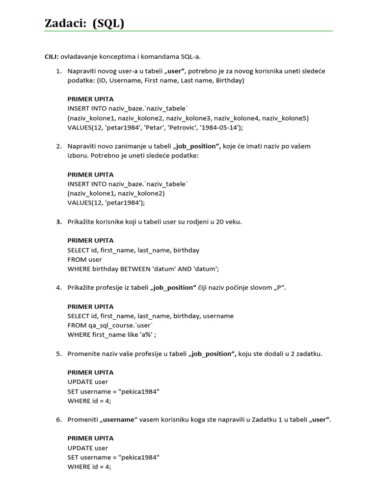 Zadaci SQL | PDF