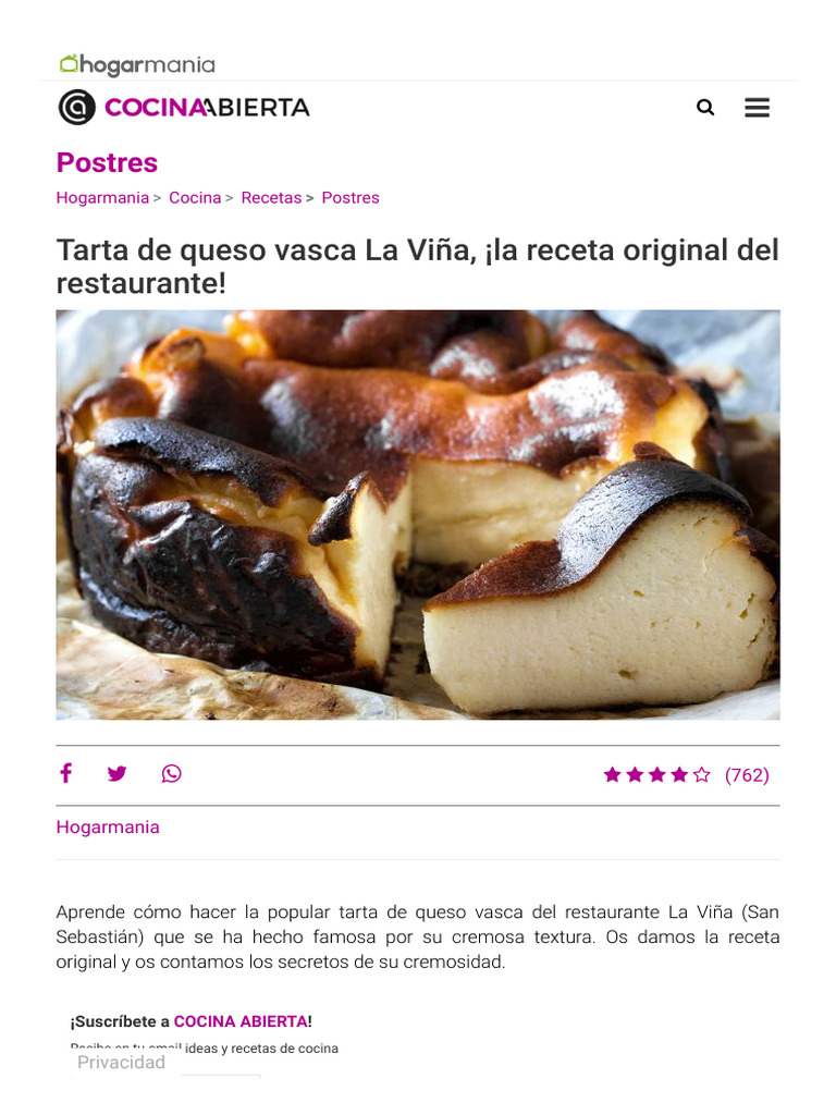 Tarta de Queso La Viña ¡La Receta Original Del Restaurante ...
