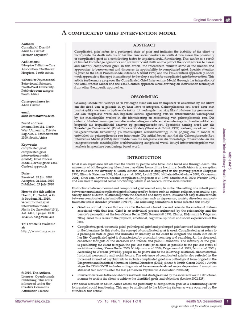 A Complicated Grief Intervention Model | PDF | Grief | Attachment Theory