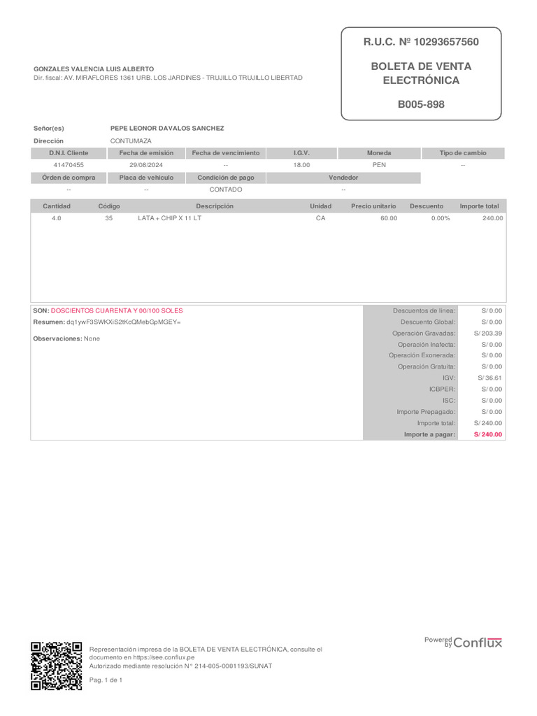 Ejemplo de Boleta de Venta | PDF