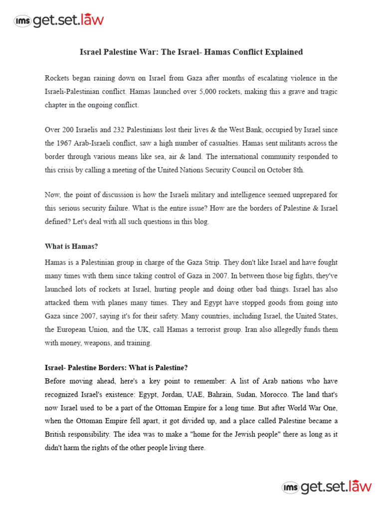 Israel Palestine War - The Israel - Hamas Conflict Explained | PDF ...