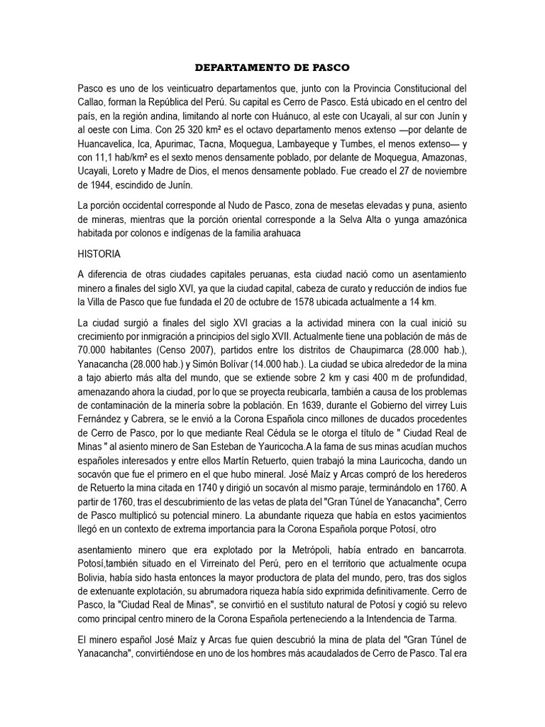 Historia de Pasco | PDF