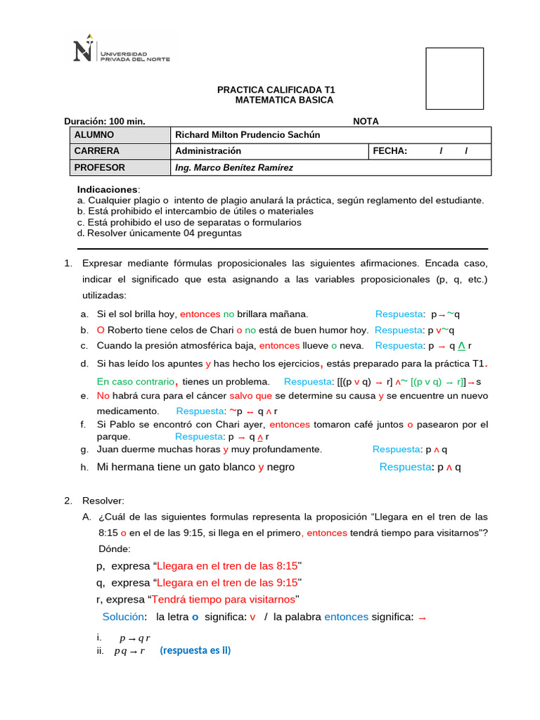 T1 - Mat-Basica - Richard Prudencio - ADM | PDF | Proposición | Lógica matemática