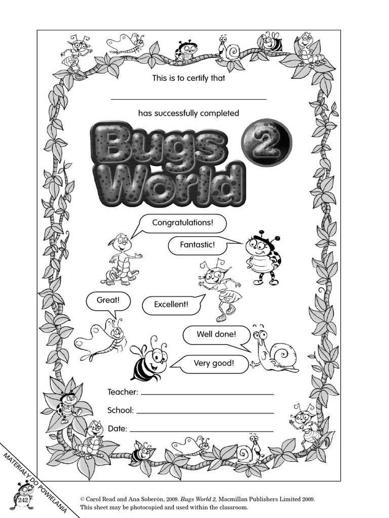 Bugs World 2 Swiadectwo Ukonczenia Kursu Bugs World 2 | PDF