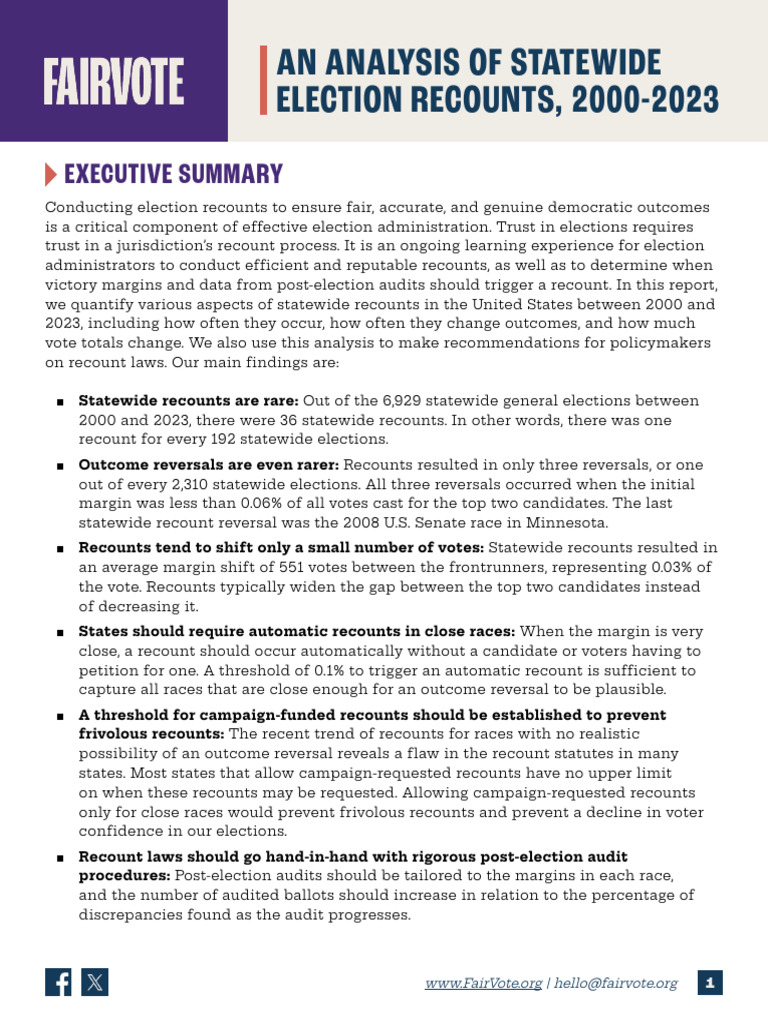 (2024) An analysis of statewide election recounts | PDF | Election ...