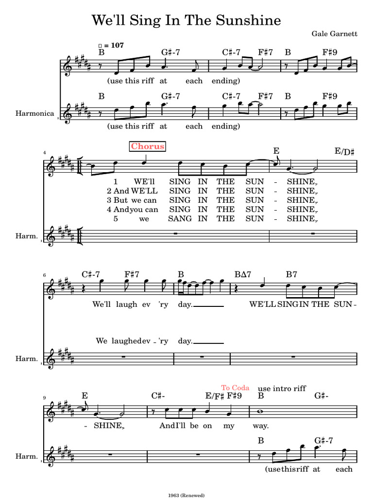 Well Sing in The Sunshine Lead Sheet With Lyrics | PDF | Songs ...