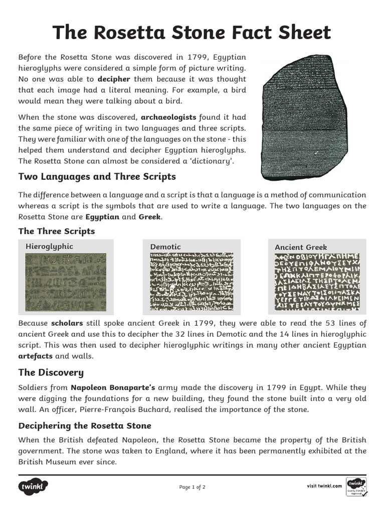 T H 314 ks2 The Rosetta Stone Fact Sheet - Ver - 4 | PDF | Egyptian ...