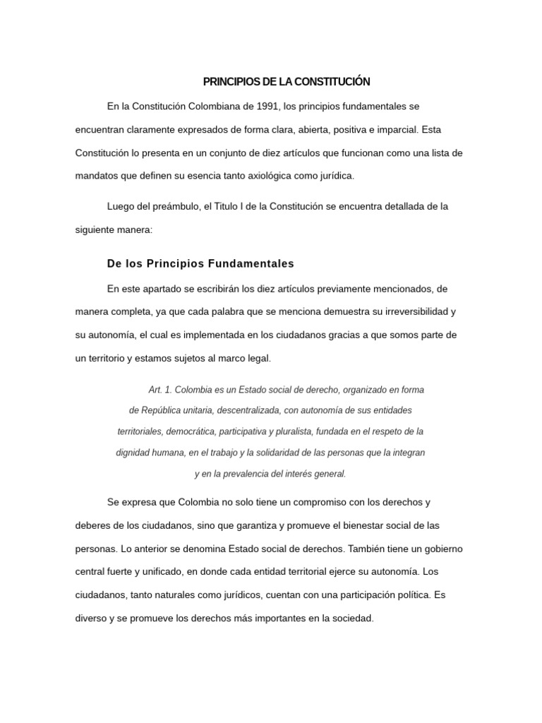 Principios de La Constitución | PDF | Constitución | Estado (política)
