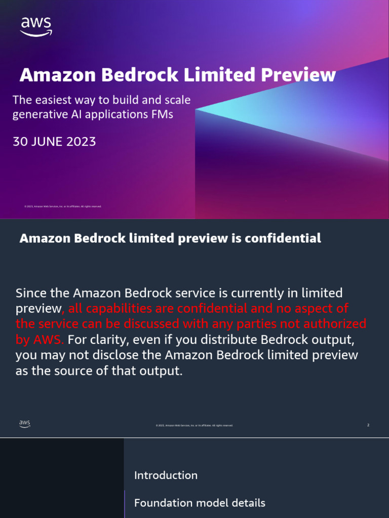 Amazon Bedrock Generative AI Preview | PDF | Amazon Web Services ...