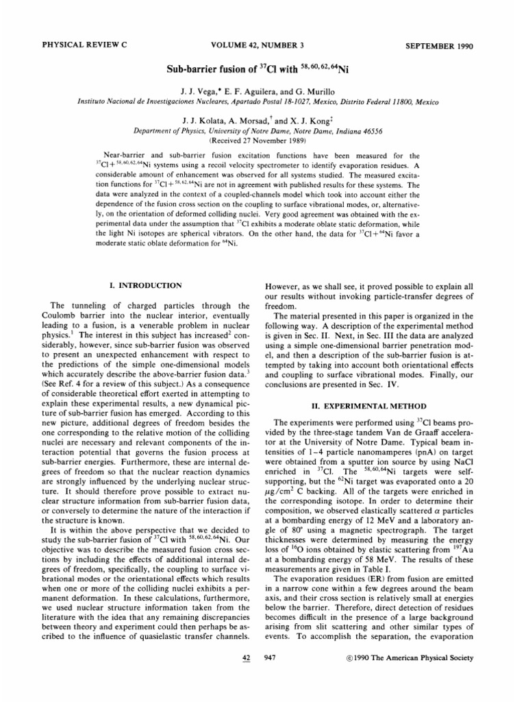 Sub Barrier Fusion ofCl37withNi58 60 62 | PDF | Nuclear Fusion | Time ...