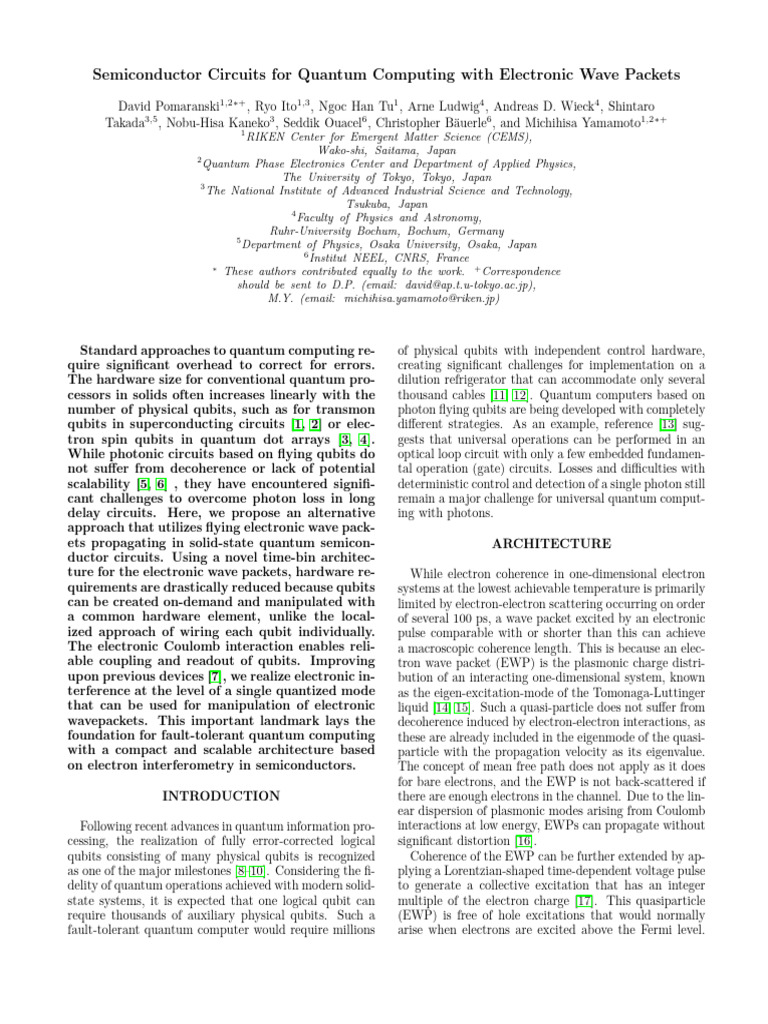 2 Semiconductor Circuits for Quantum Computing with Electronic Wave Packets | PDF ...