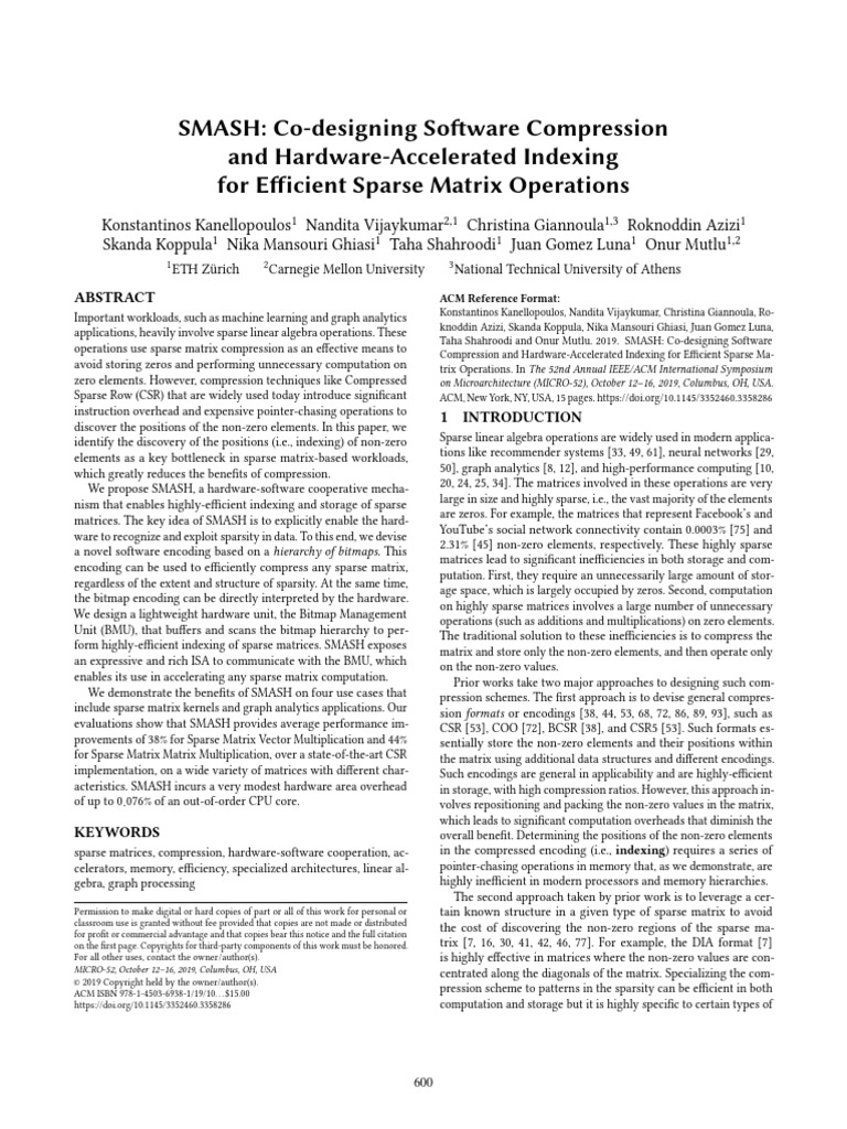 SMASH: Co-Designing Software Compression and Hardware-Accelerated Indexing For Efficient Sparse ...