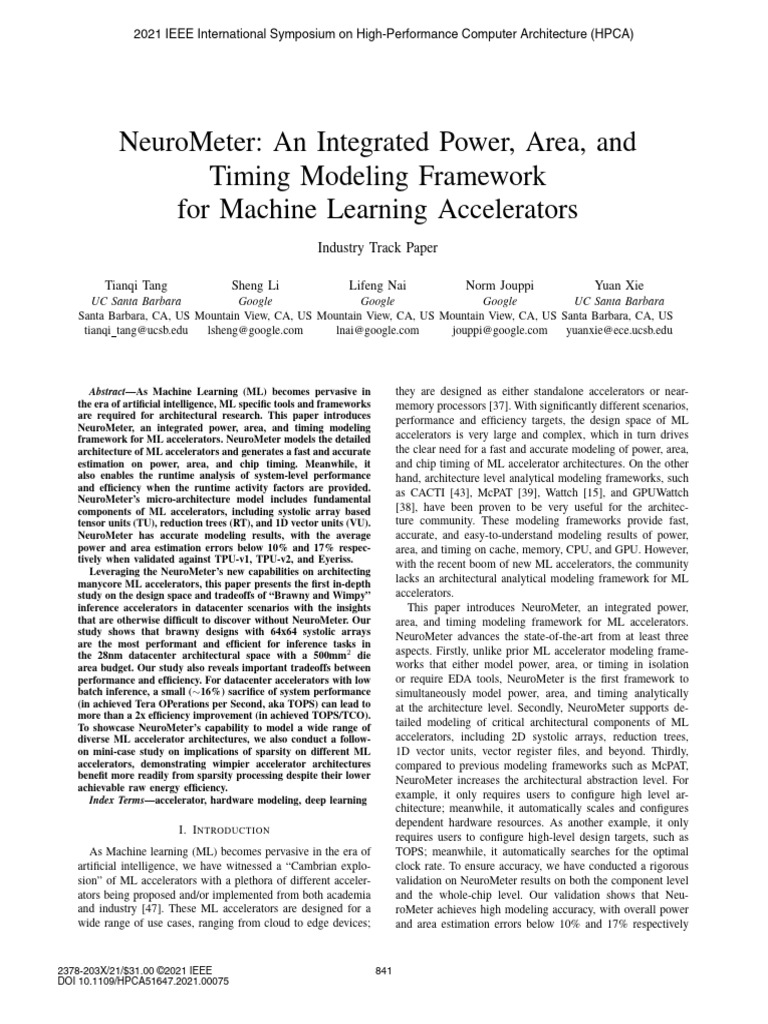 NeuroMeter- An Integrated Power, Area, and Timing Modeling Framework for Machine Learning ...