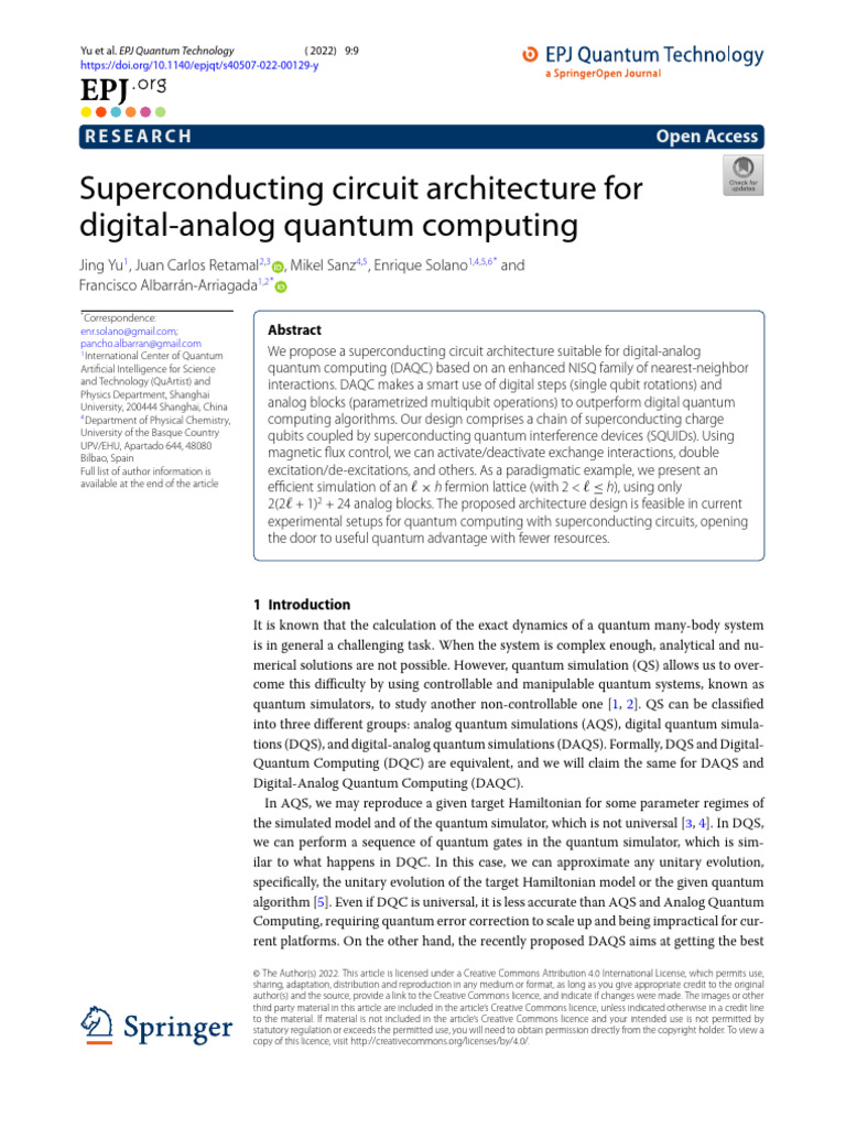3 Superconducting Circuit Architecture for Digital-Analog Quantum Computing | PDF | Quantum ...