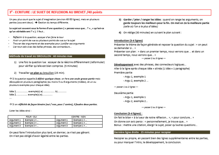 Méthodologie du sujet de réflexion au brevet | PDF