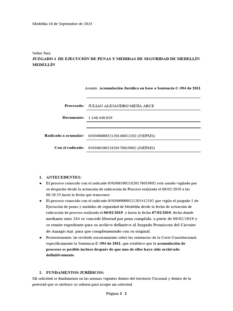 Acumulación Julián Mejía Arce | PDF | Sentencia (ley) | Caso de ley